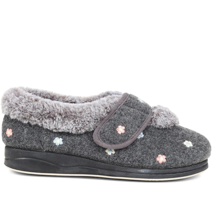 Extra-Wide Fit Faux-Fur Flower Slippers LISBET - Grey – Padders