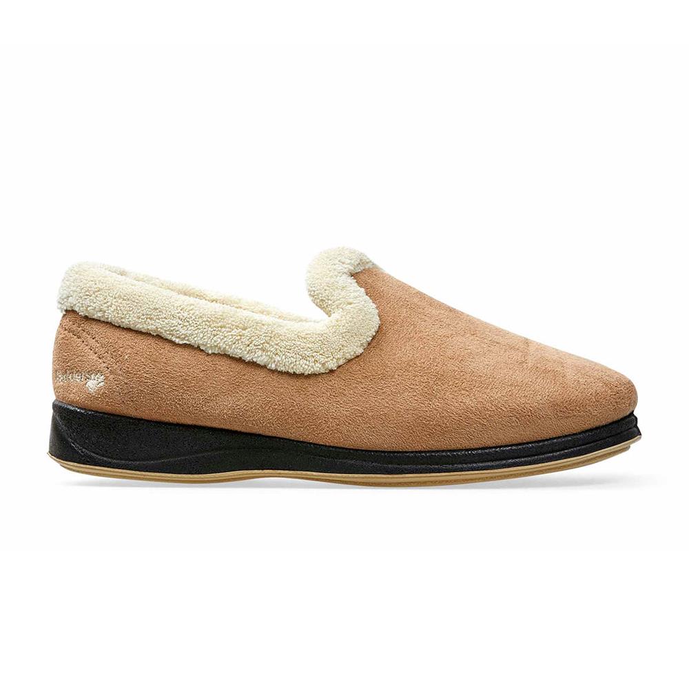 Padders Ladies Slippers 2E Fit Vulcanised REPOSE - TAUPE /CAMEL