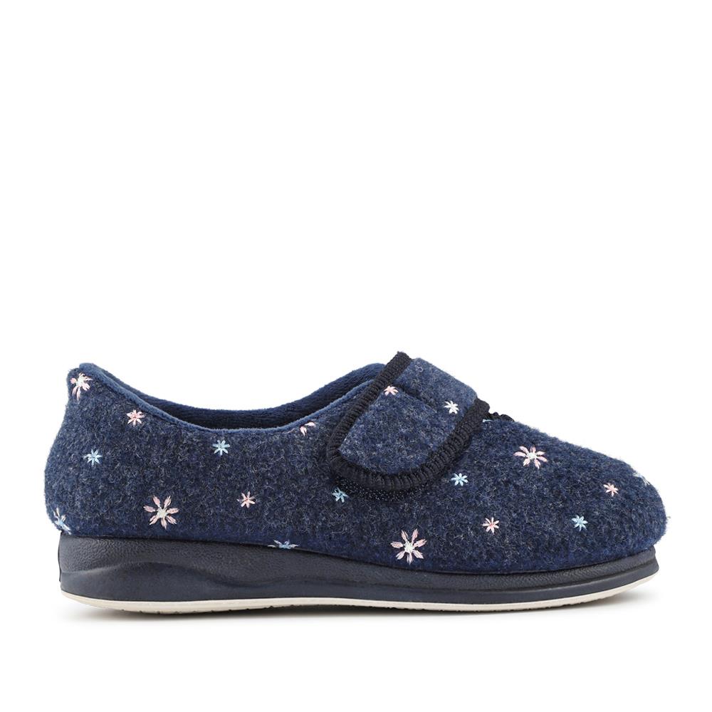 Easy Step In Extra Wide Adjustable Fasten Slippers BRIDIE - Navy – Padders